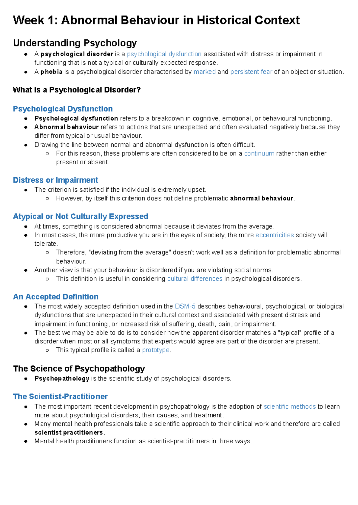 PSYC1023 Week 1: Understanding Abnormal Behaviour in Context - Studocu