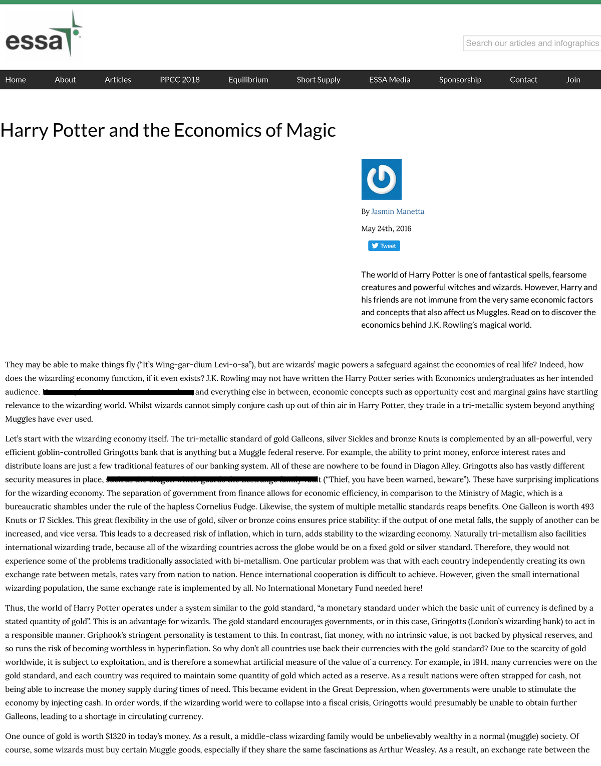 Harry Potter and the Economics of Magic - ESSA Analysis - Studocu
