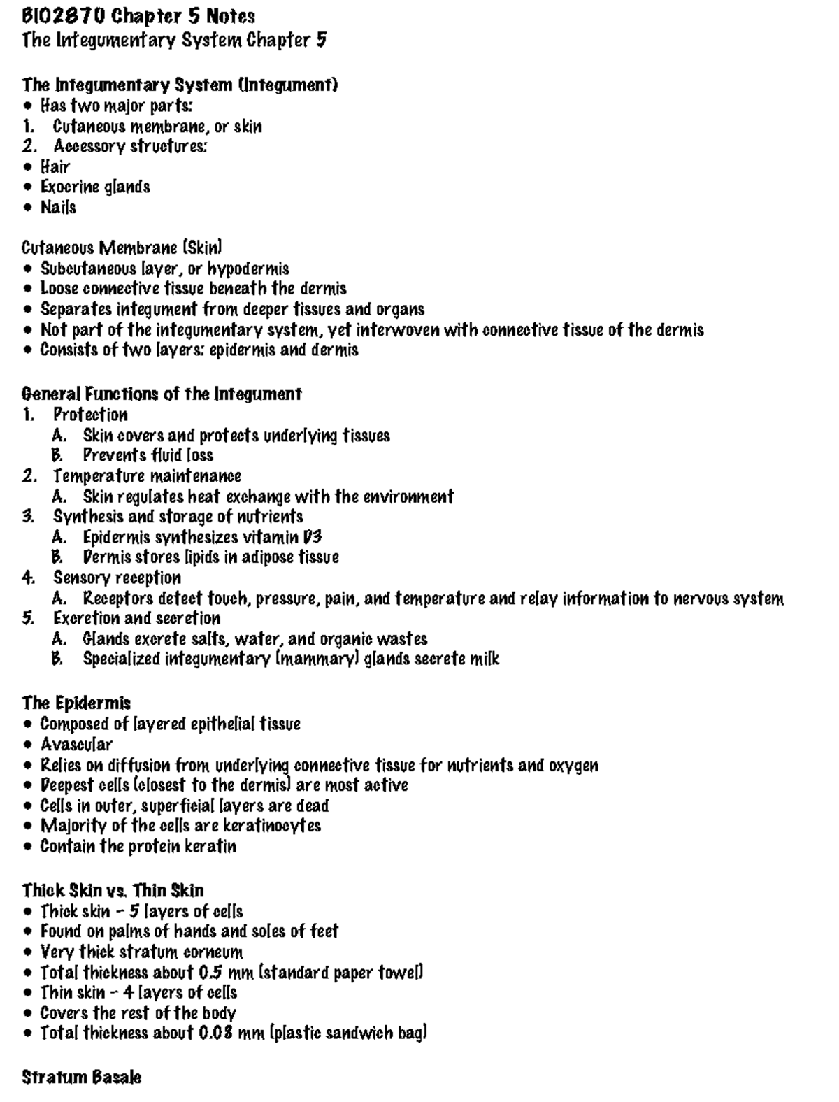 BIO2870 Chapter 5: Integumentary System Notes and Functions - Studocu
