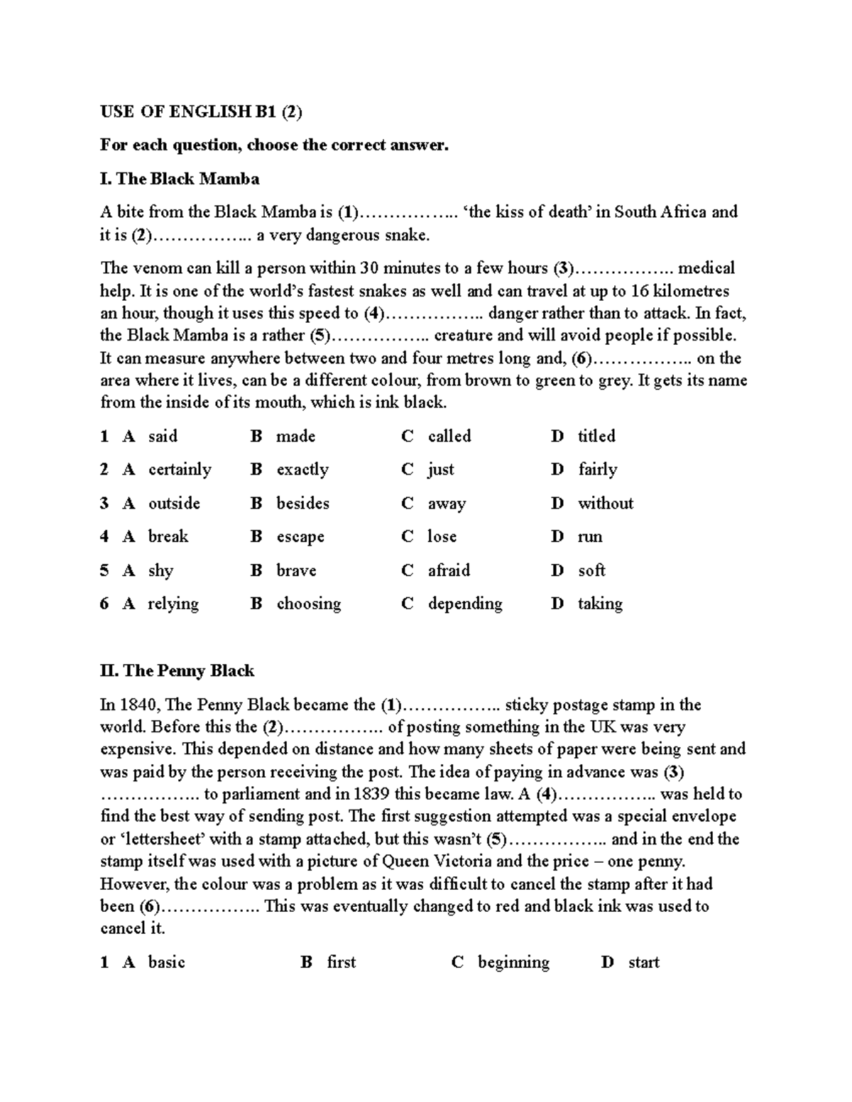 USE OF ENGLISH B1 (2) - Practice Exercises and Questions - Studocu