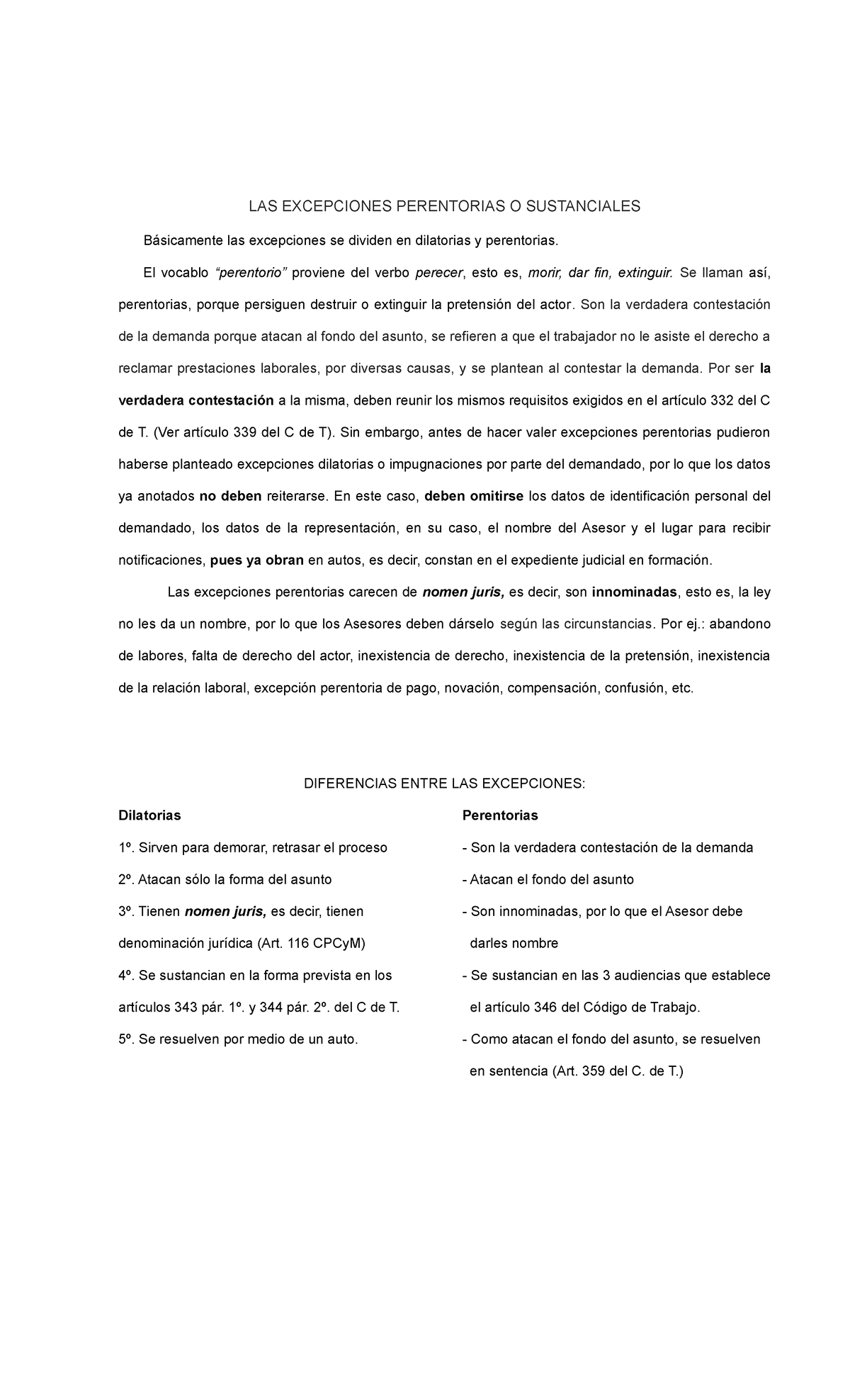 Las Excepciones Perentorias en el Código de Trabajo: Análisis y Reglas ...