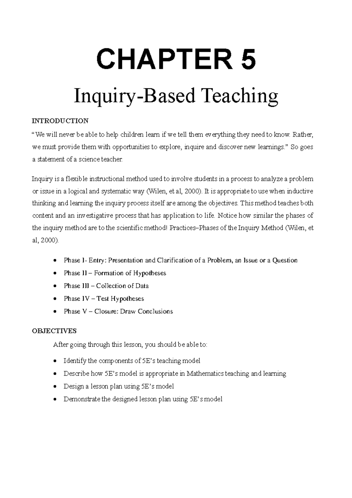 Chapter 5 - Inquiry-Based Teaching in Mathematics (5E Model) - Studocu