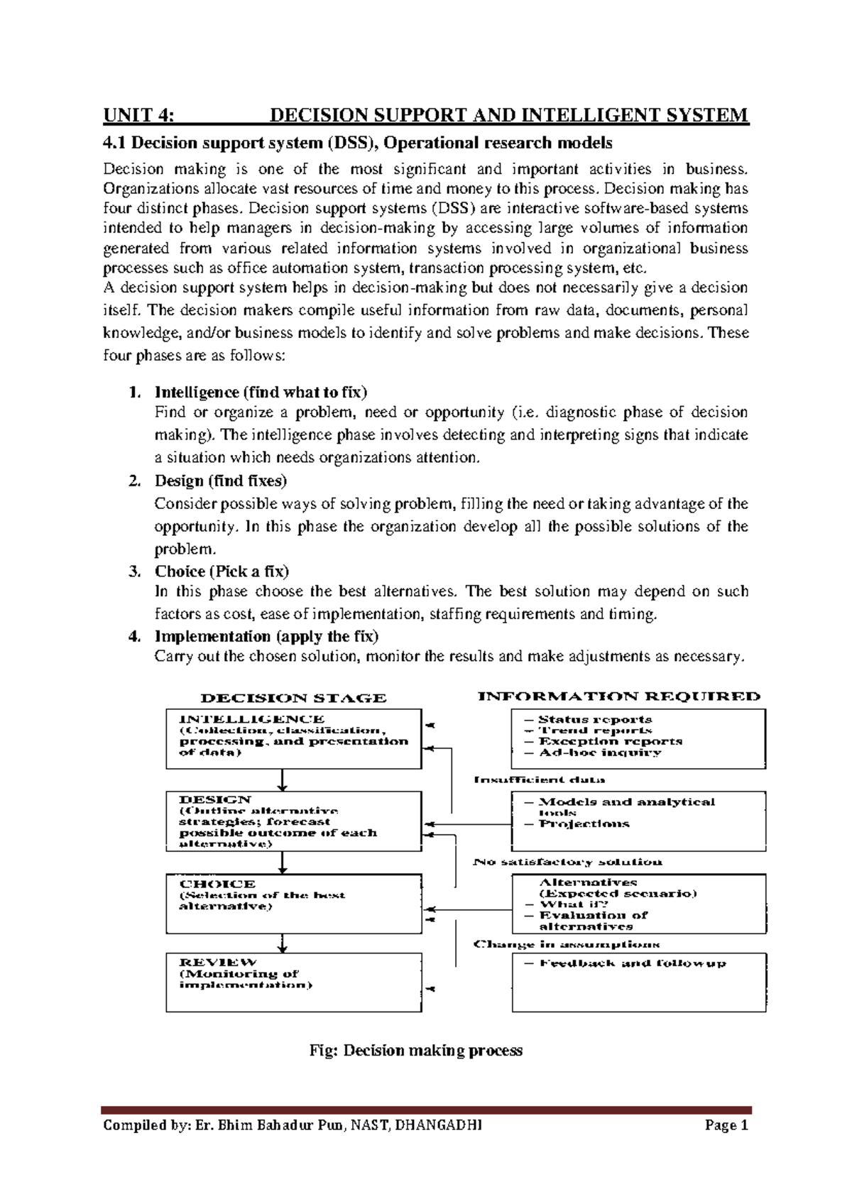 Unit 4: Decision Support & Intelligent Systems Notes (IS 101) - Studocu
