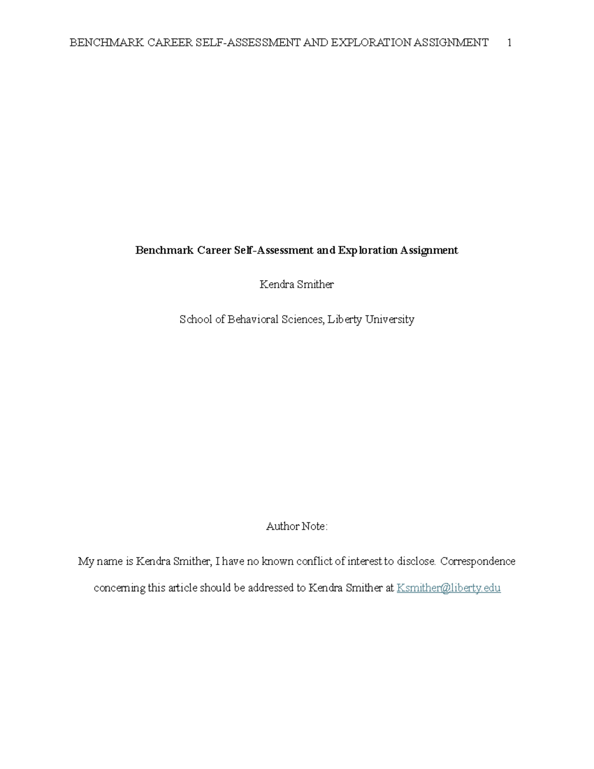 Benchmark Career Exploration Assignment 1: Self-Assessment Insights ...