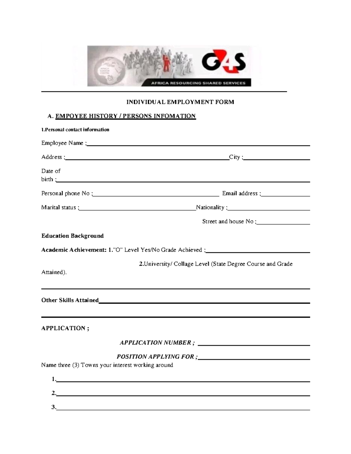 G4S Applicant Employment Form: Individual Employment Details - Studocu