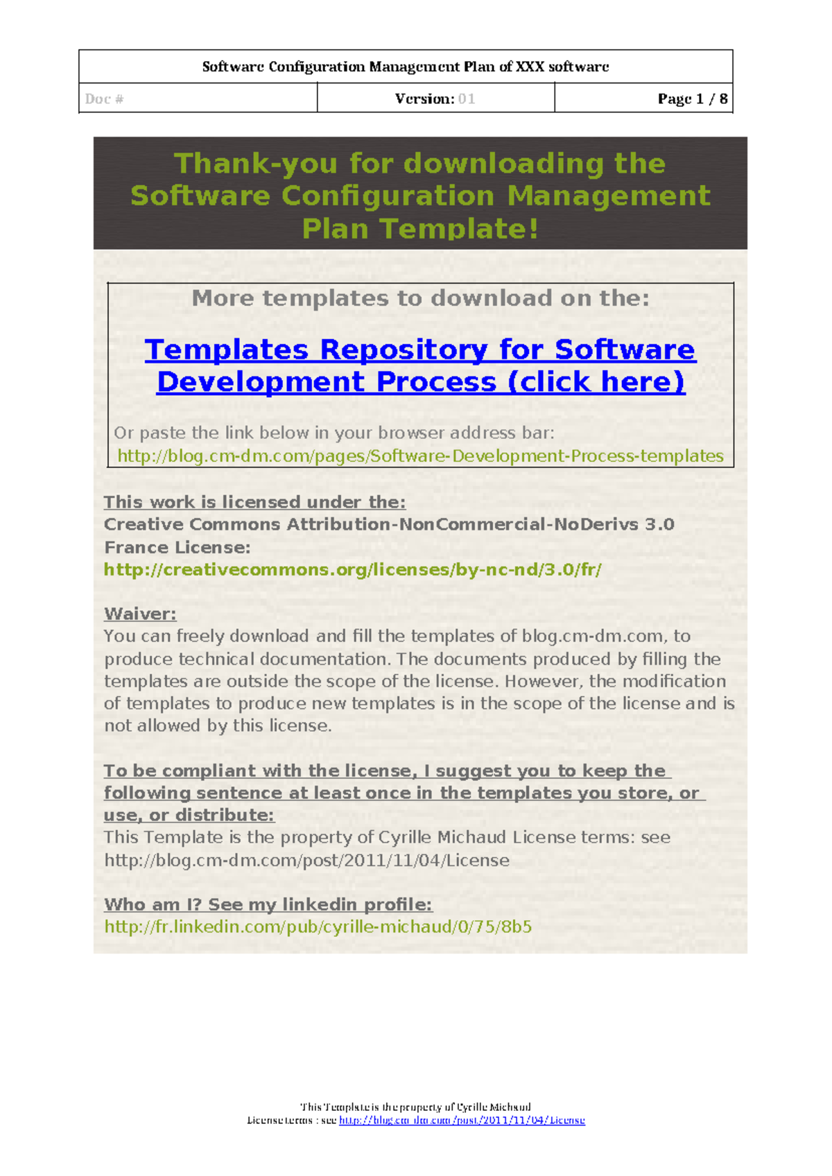 Configuration Management Plan Template (SCM - Version 01) - Studocu