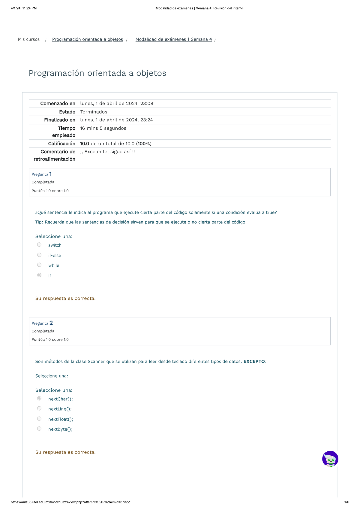 Modalidad de exámenes - Semana 4 - Programación Orientada a Objetos - Studocu