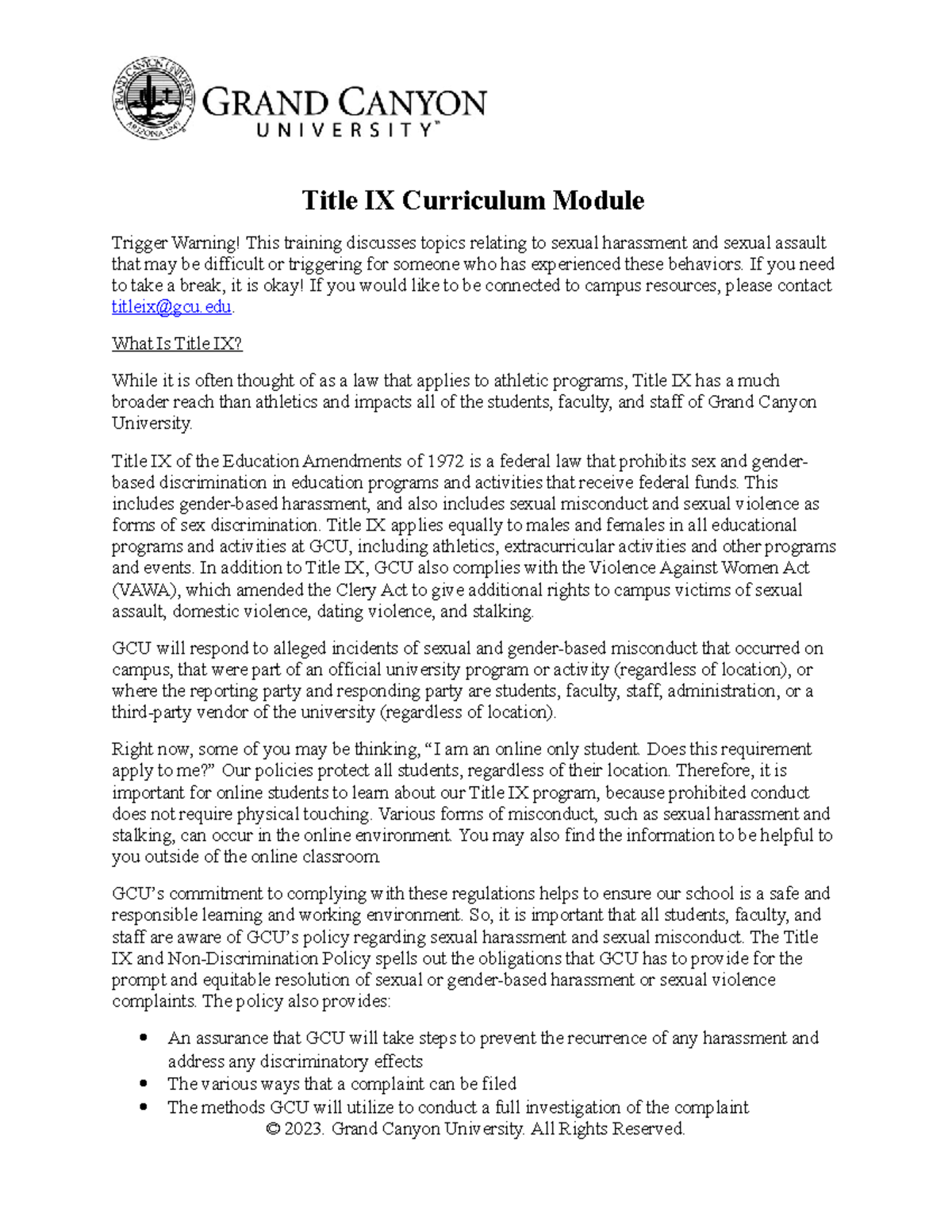 EDU525-Title IX Training Curriculum Module and Guidelines - Studocu
