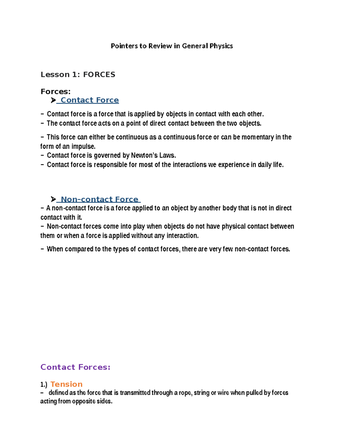 General Physics (forces) - Pointers to Review in General Physics Lesson ...