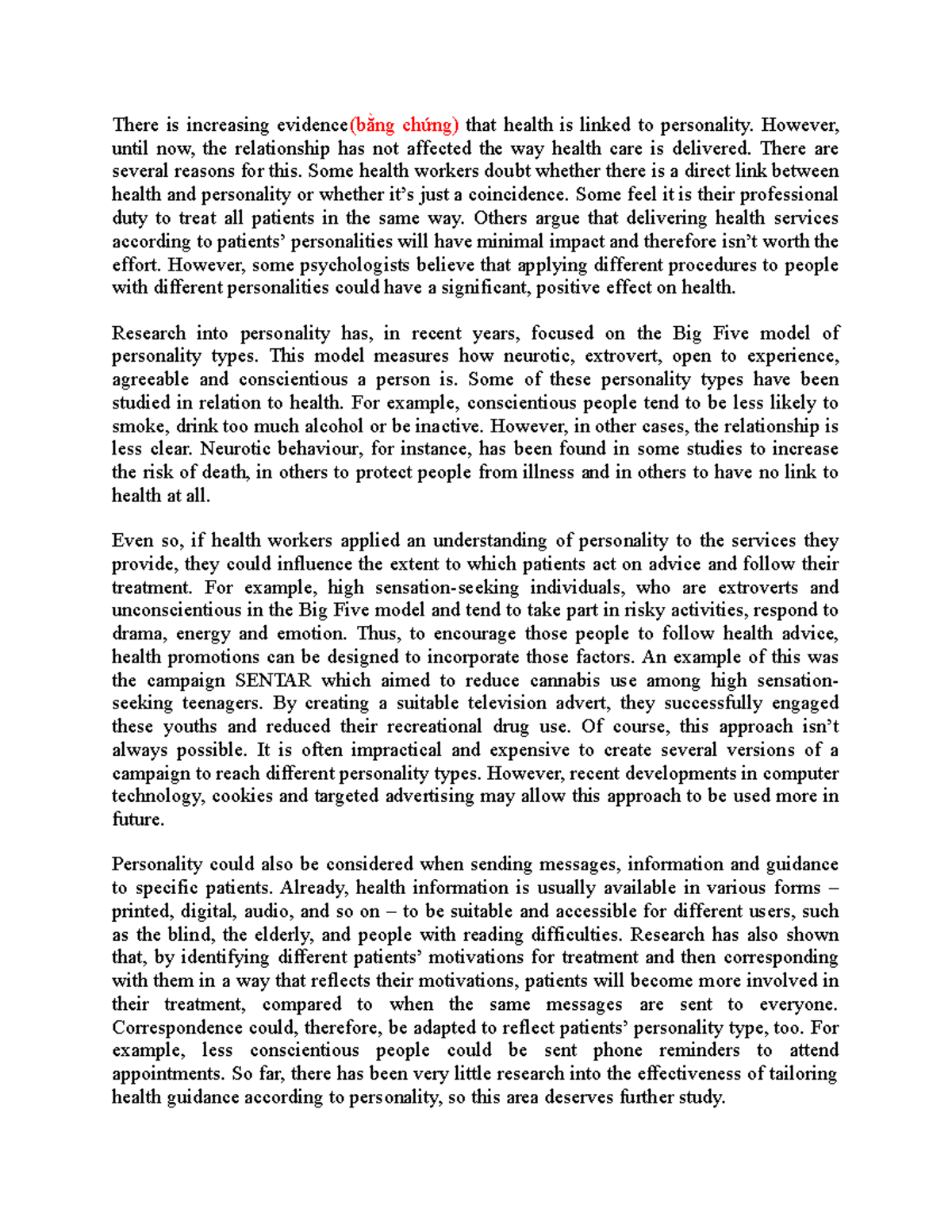 Health and Personality: Implications for Healthcare Delivery - Studocu