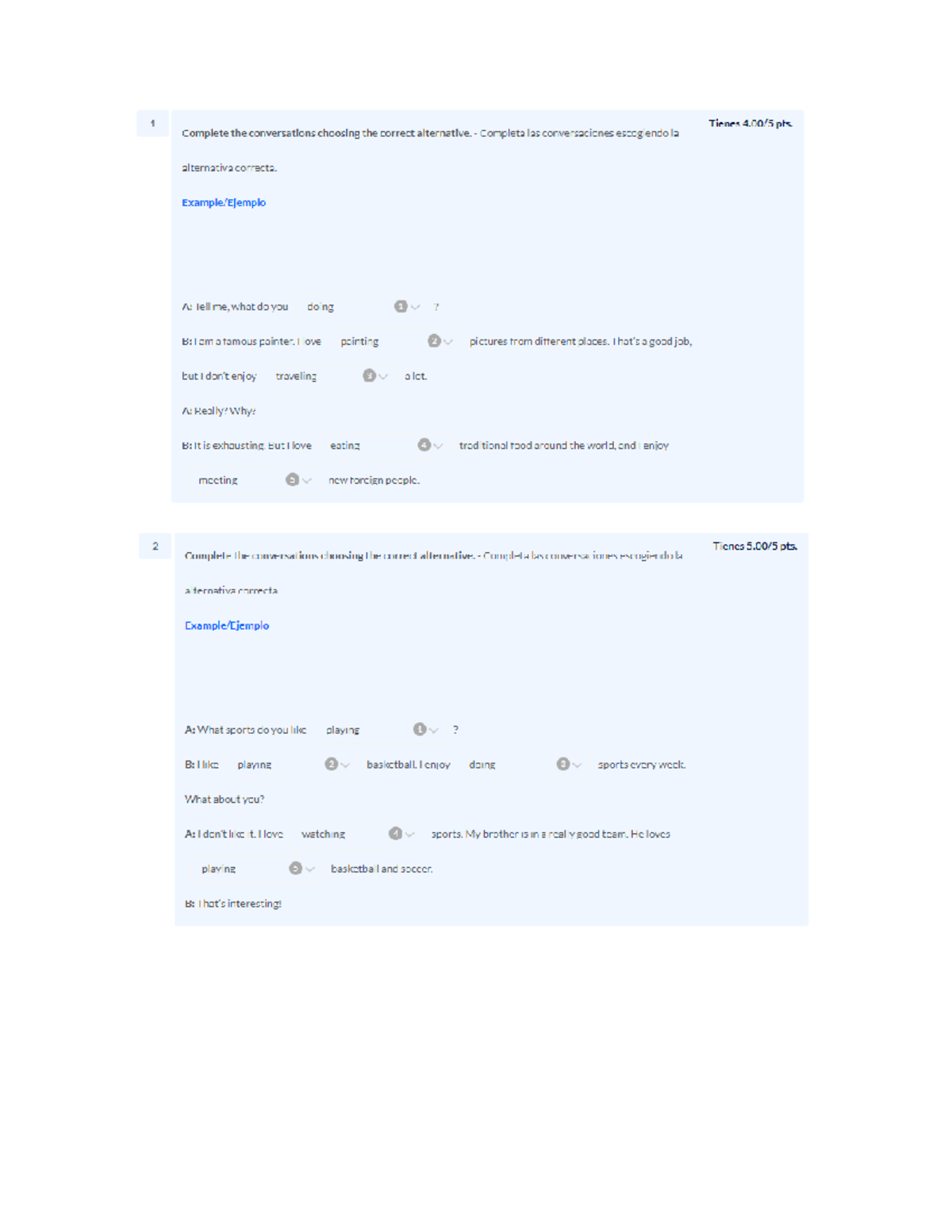 Week 15 Pre-Task Quiz: Grammar Practice and Conversation Completion ...