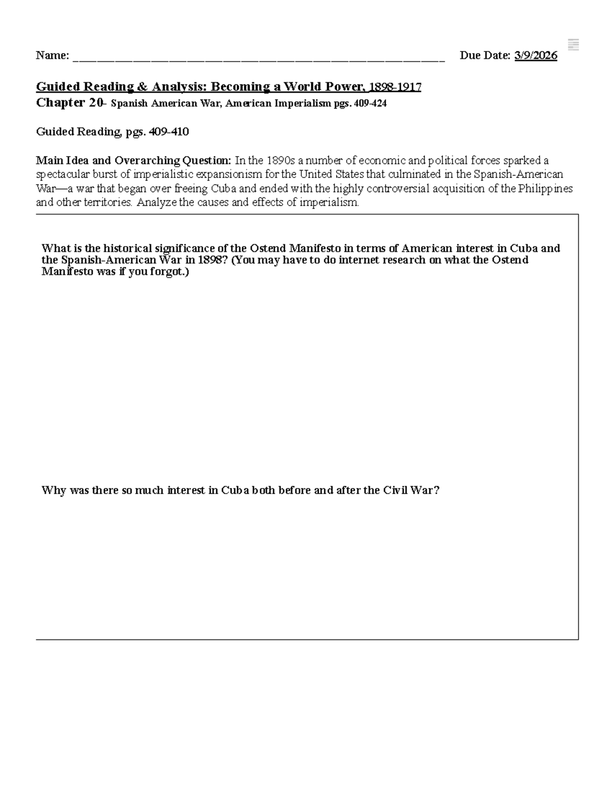 Amsco Lesson 81: Guided Reading Analysis of American Imperialism and ...