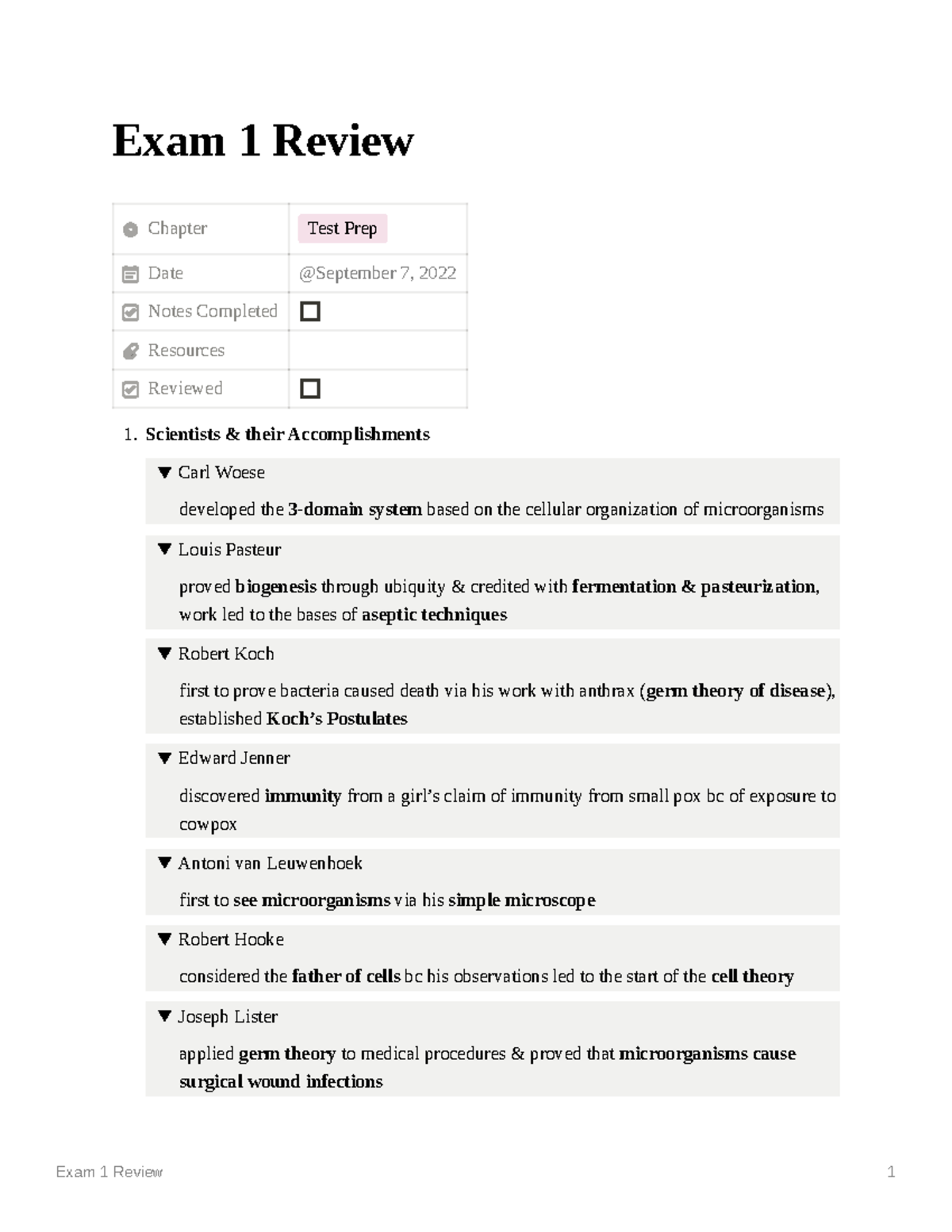 Exam 1 Review - Study guide for the first Microbiology exam covers ...