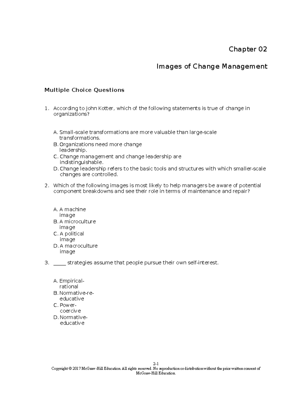 TBChap 002 - Test bank - Chapter 02 Images of Change Management ...
