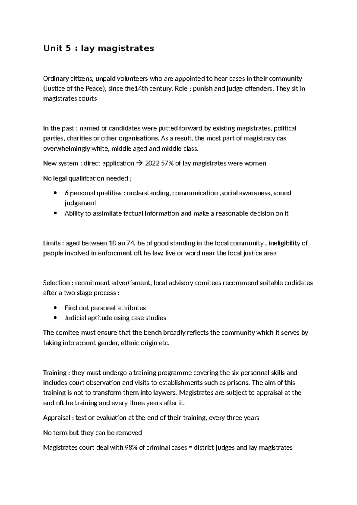 Unit 5: Lay Magistrates - Overview of Their Role and Functions in ...