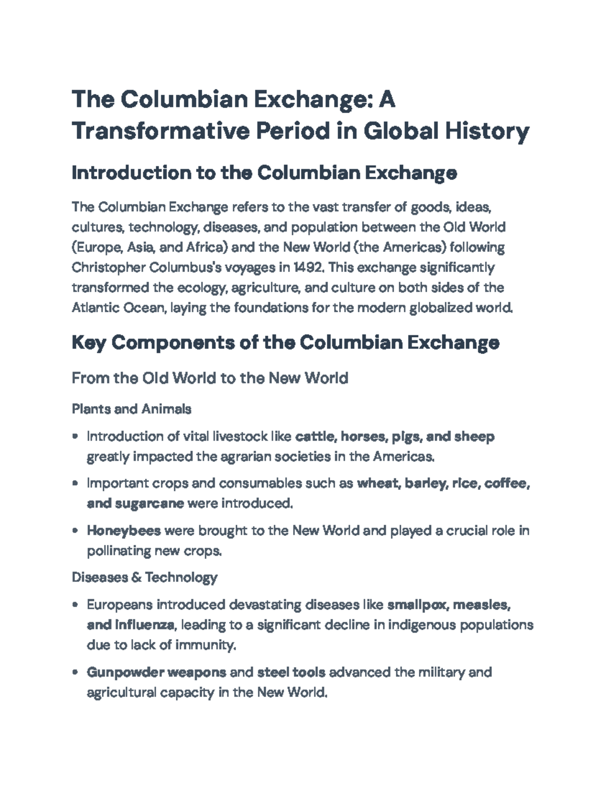 The Columbian Exchange: Global Transformation Overview and Effects ...