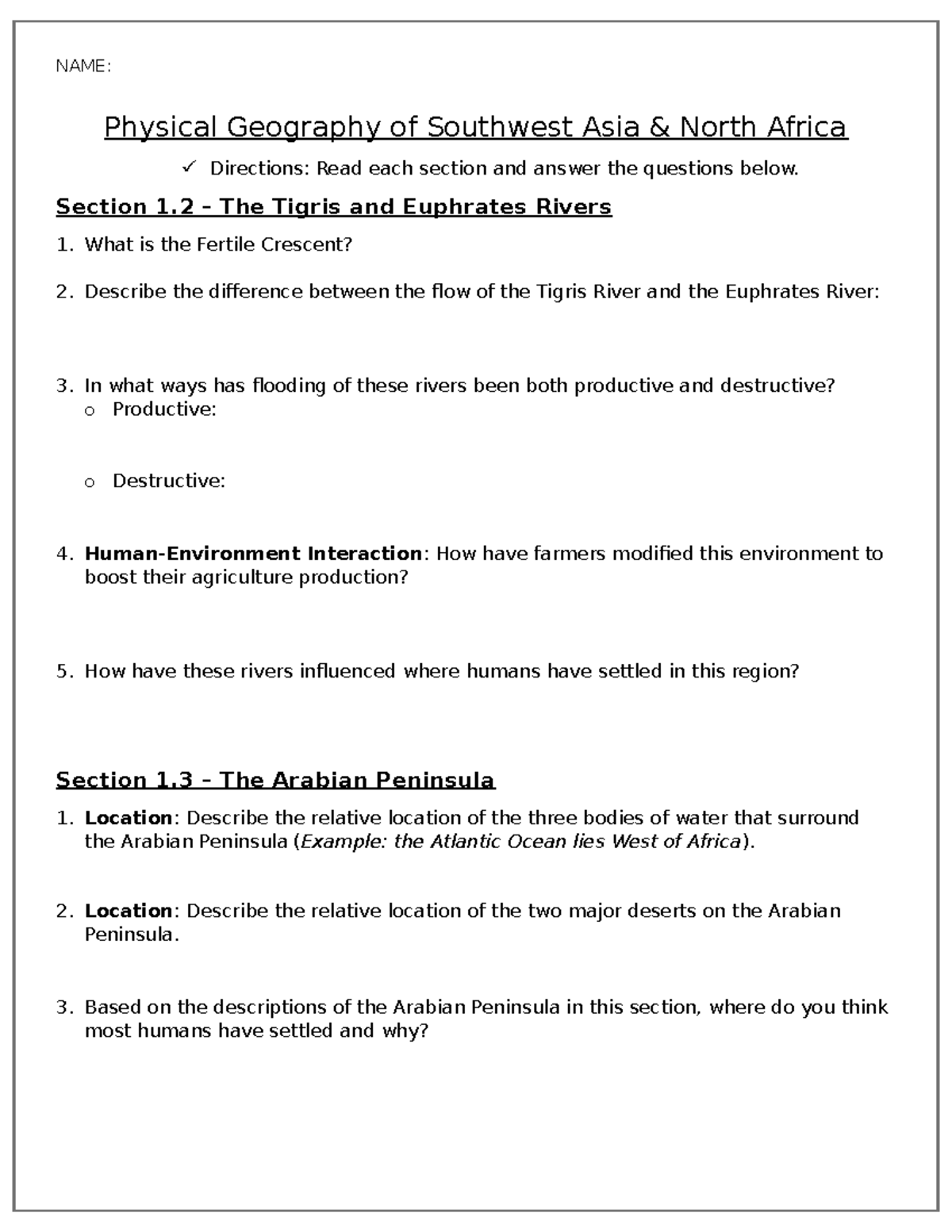 Physical Geography of SW Asia & N Africa: Rivers & Deserts Analysis ...