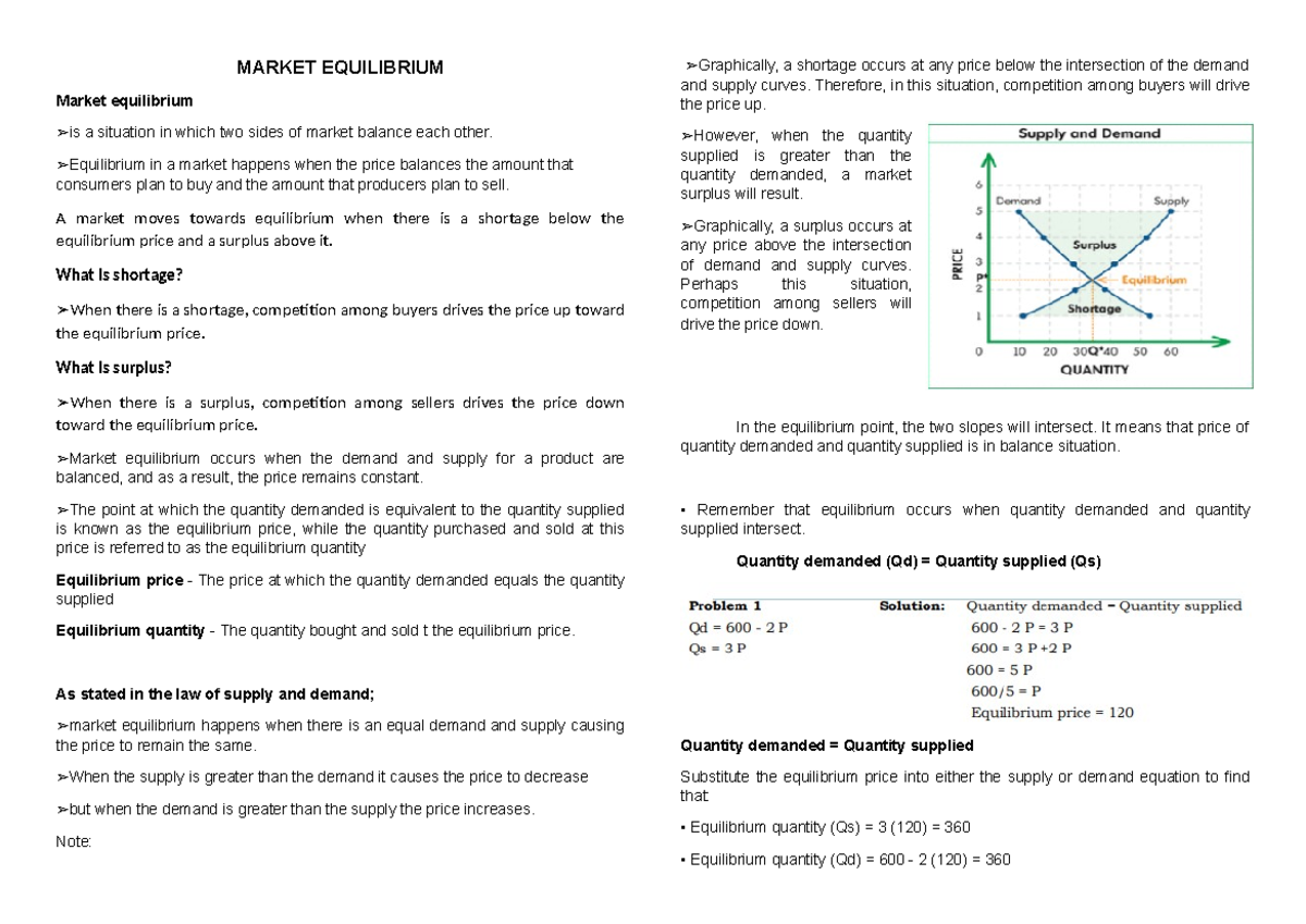 ECO 101: Understanding Market Equilibrium Dynamics and Concepts - Studocu