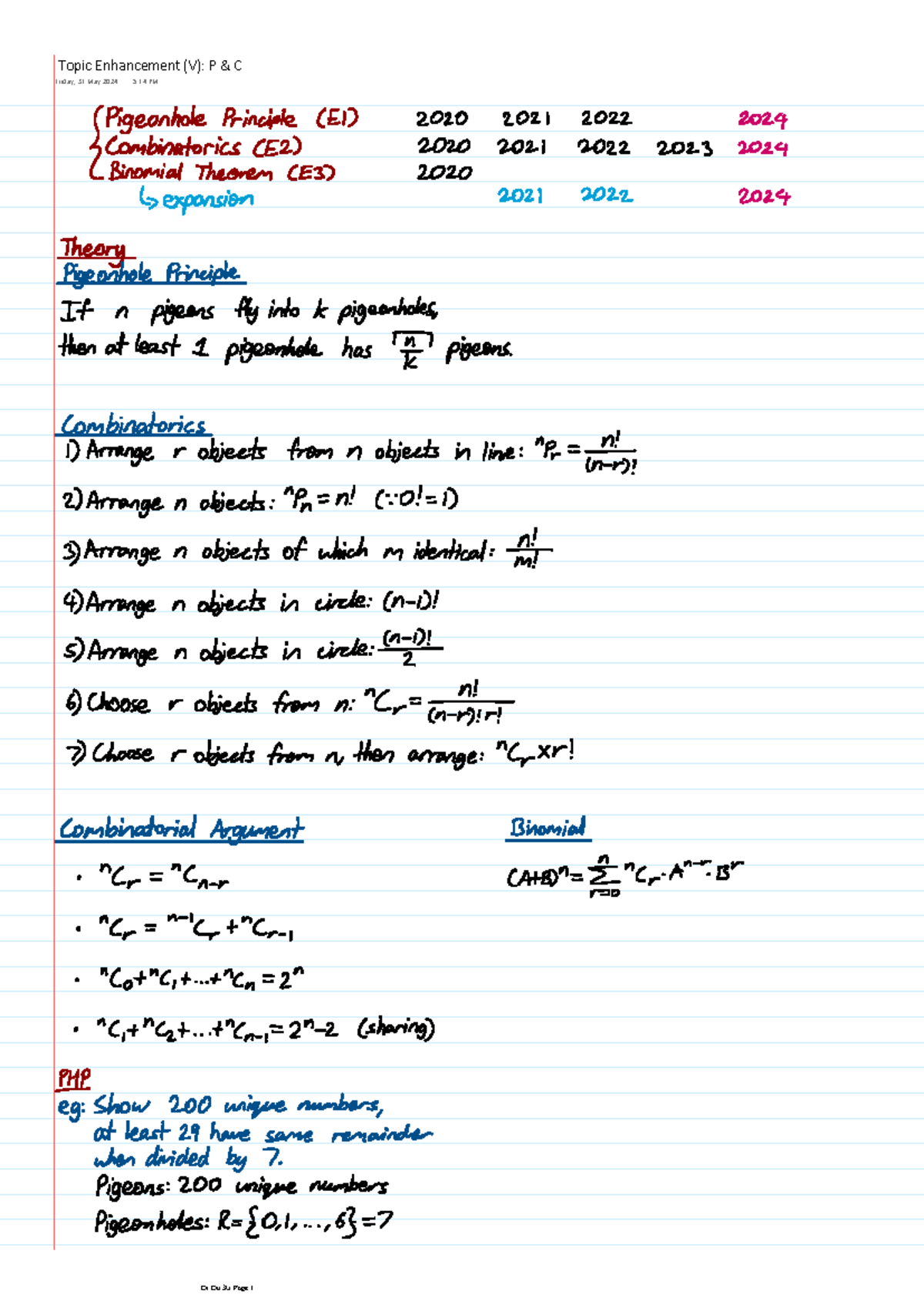 Perms and Combs - Topic Enhancement (V): P & C Friday, 31 May 2024 5:14 ...