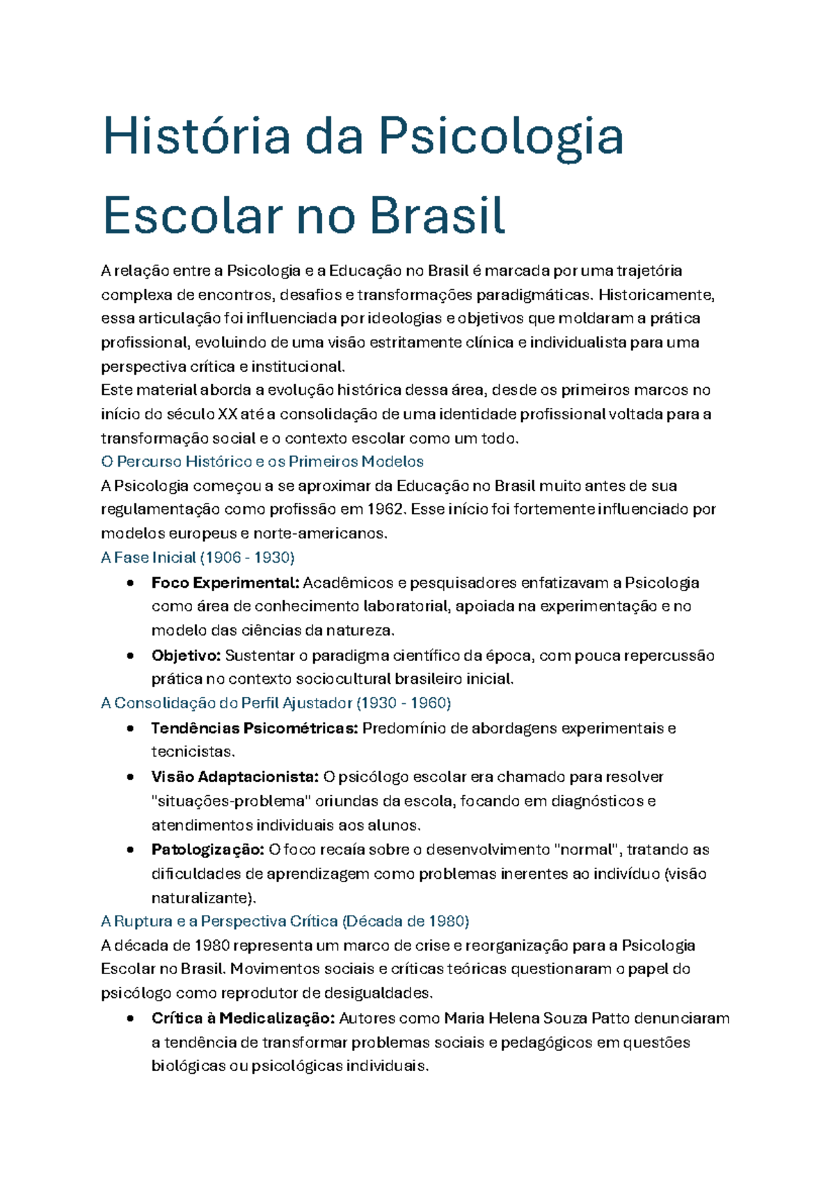 História da Psicologia Escolar no Brasil: Evolução e Desafios - Studocu