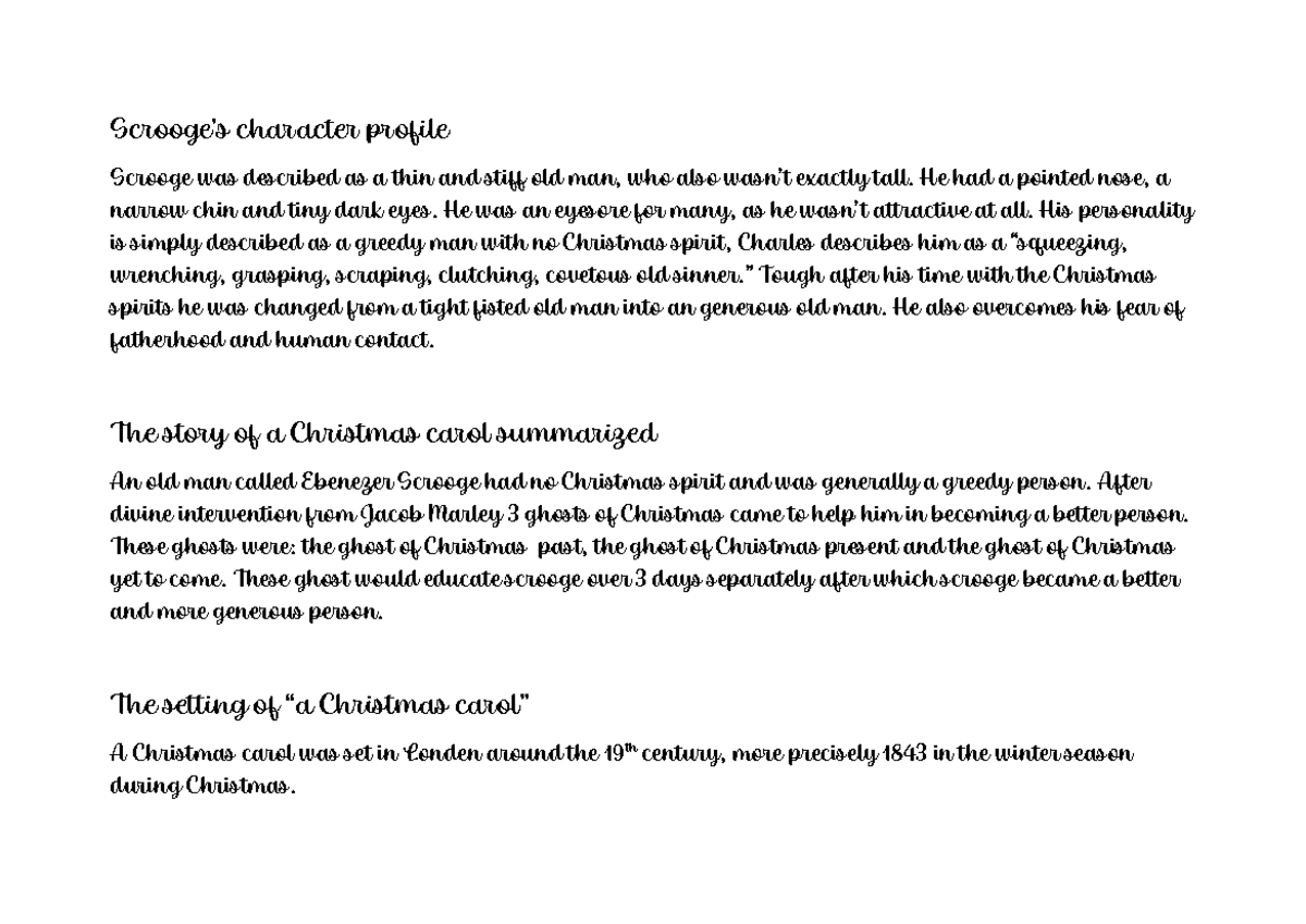 Character Analysis and Summary of A Christmas Carol - ENG 101 - Studeersnel