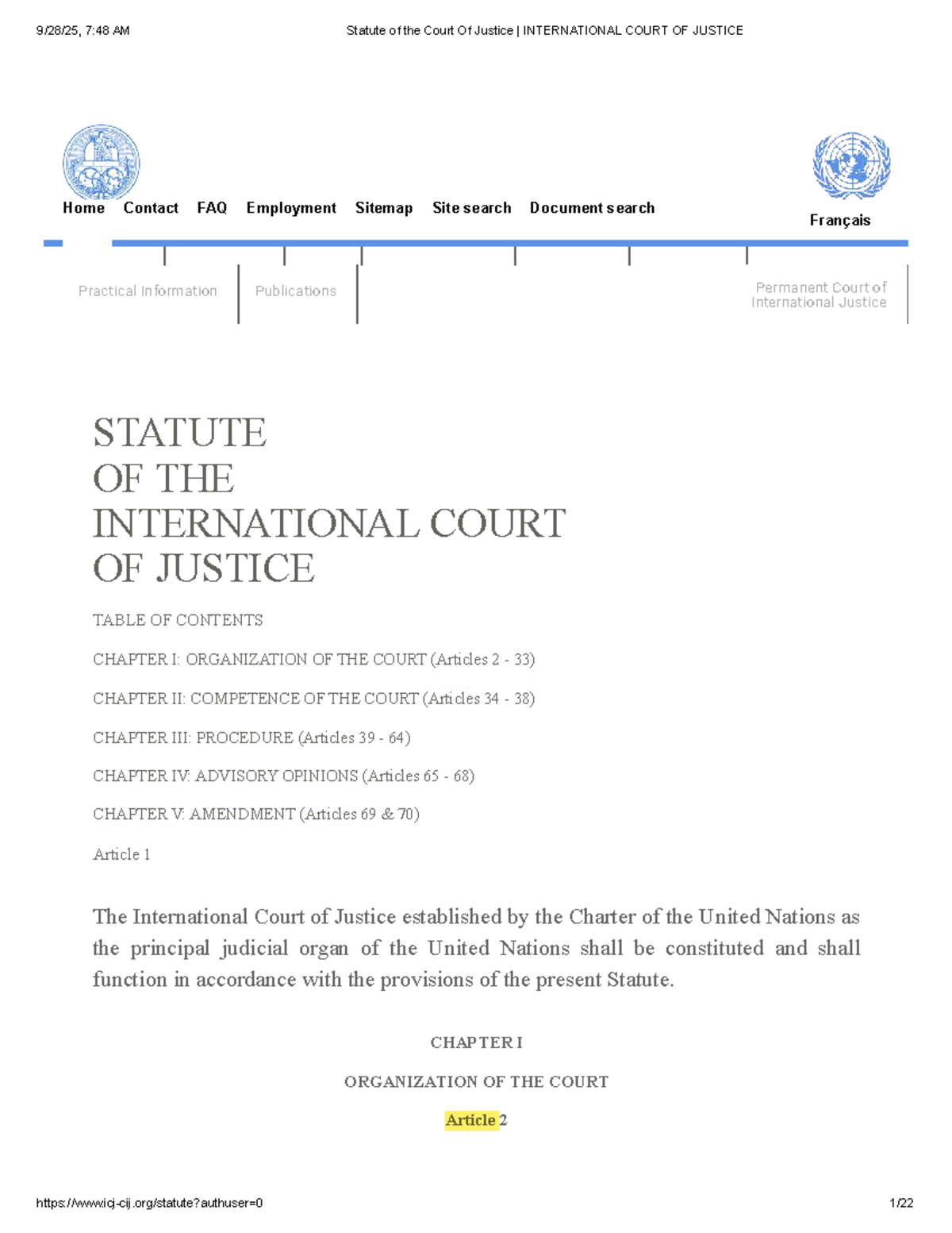 Statute of the International Court of Justice (ICJ) Overview - Studocu