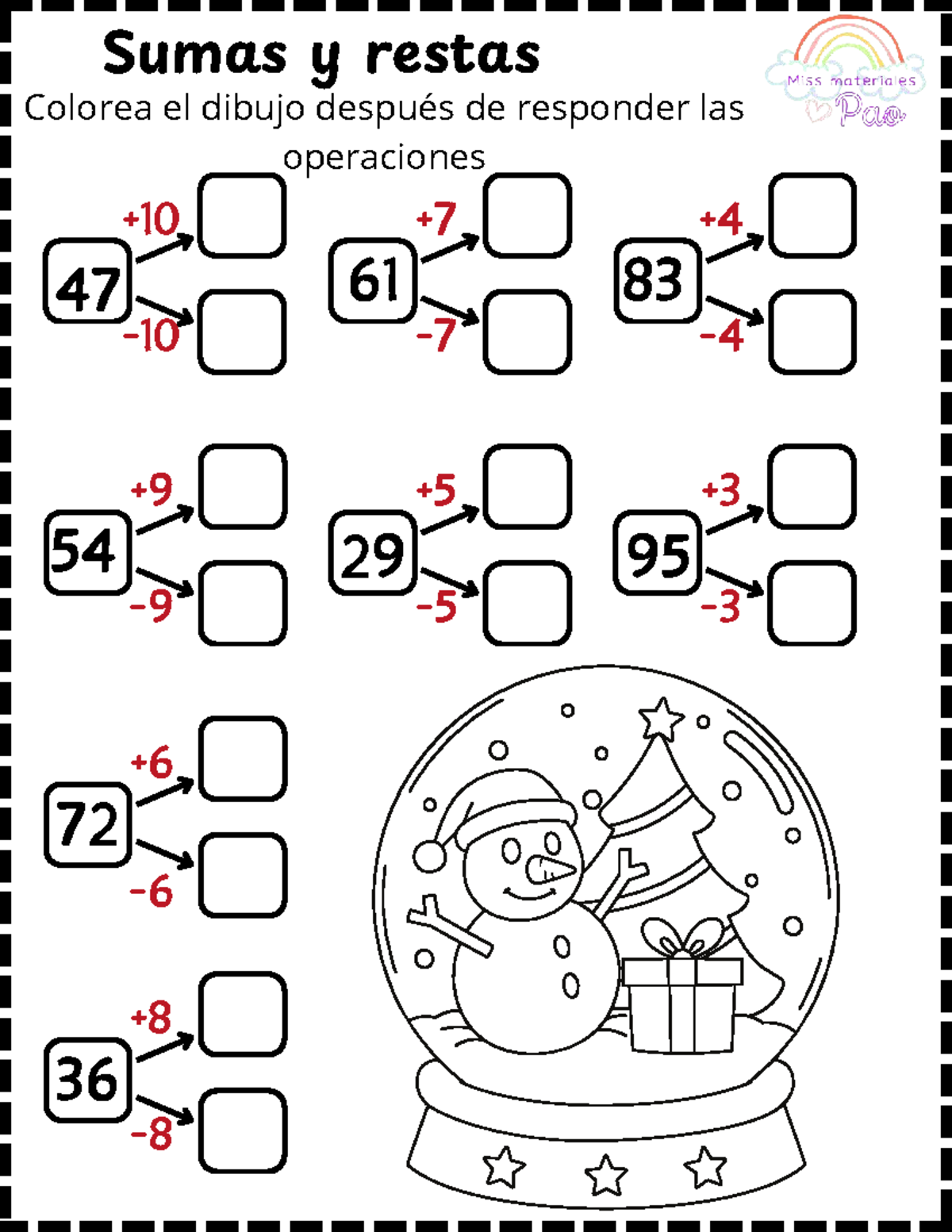 Sumas y restas navideñas Miss materiales Pao - Colorea el dibujo ...