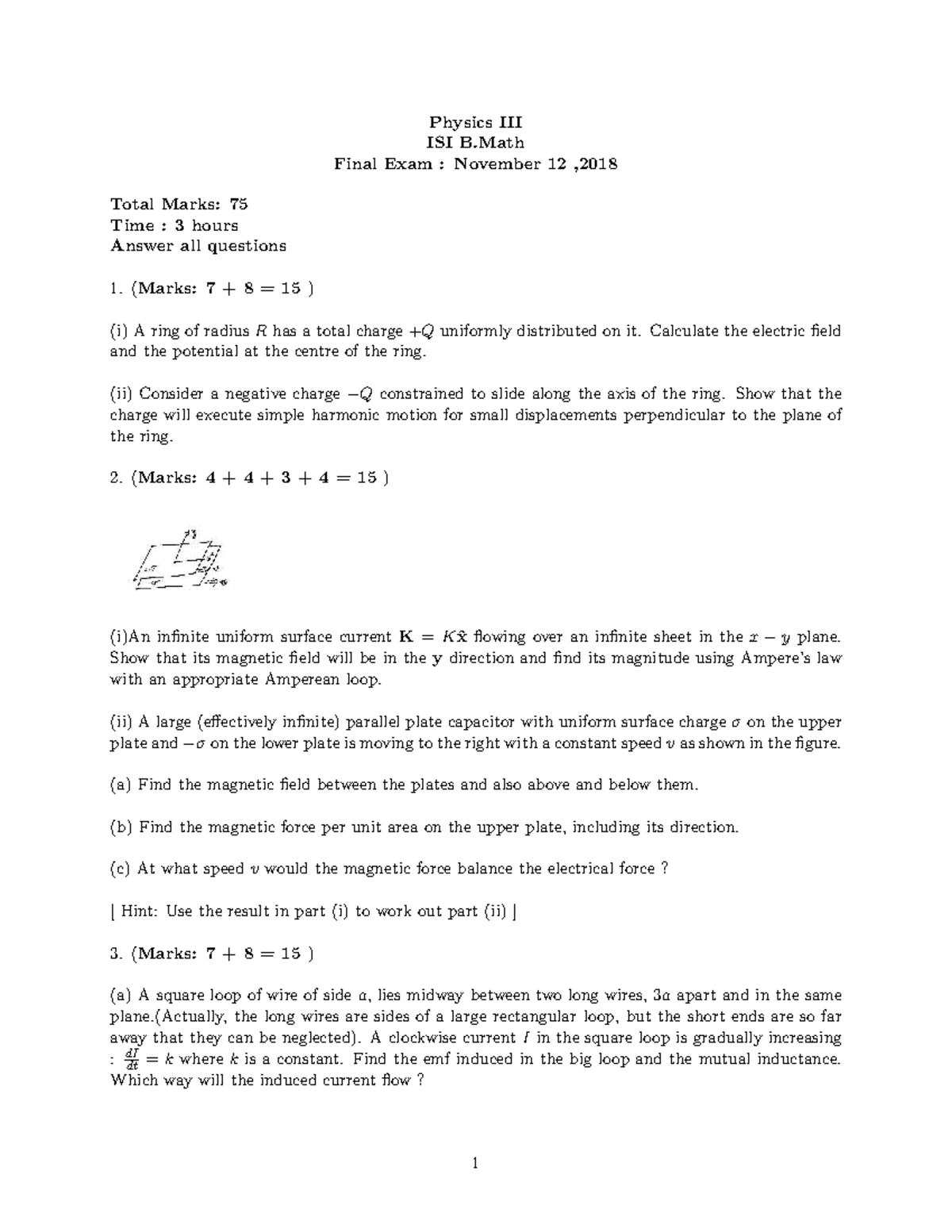 Physics III B.Math Final Exam Notes: November 12, 2018 - Studocu