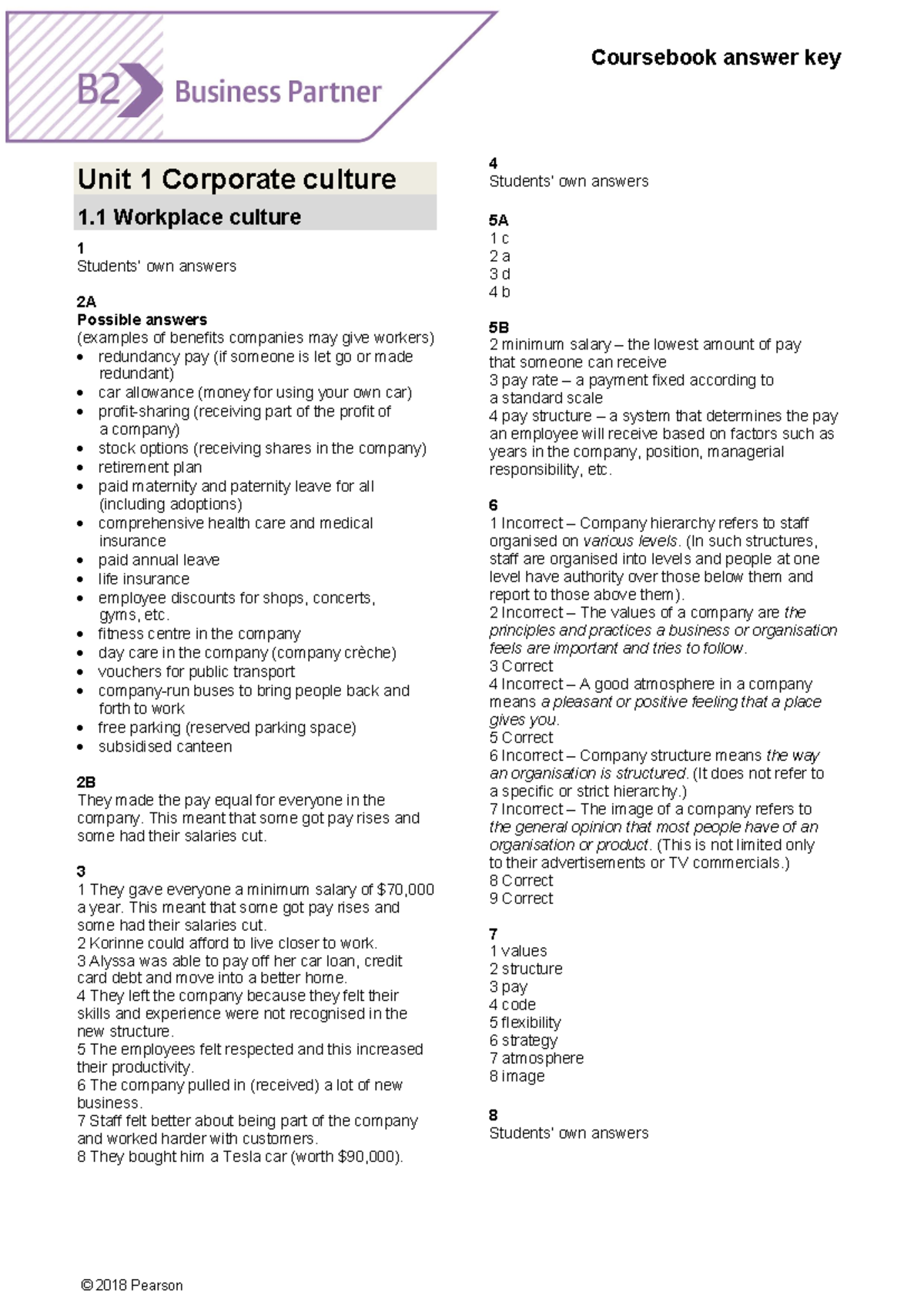Business Partner B2 - Workbook Key for Corporate Culture and Skills ...