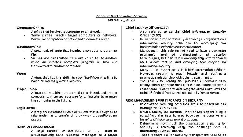 Chapter 10: Information Security Study Guide AIS 3 - Computer Crimes ...