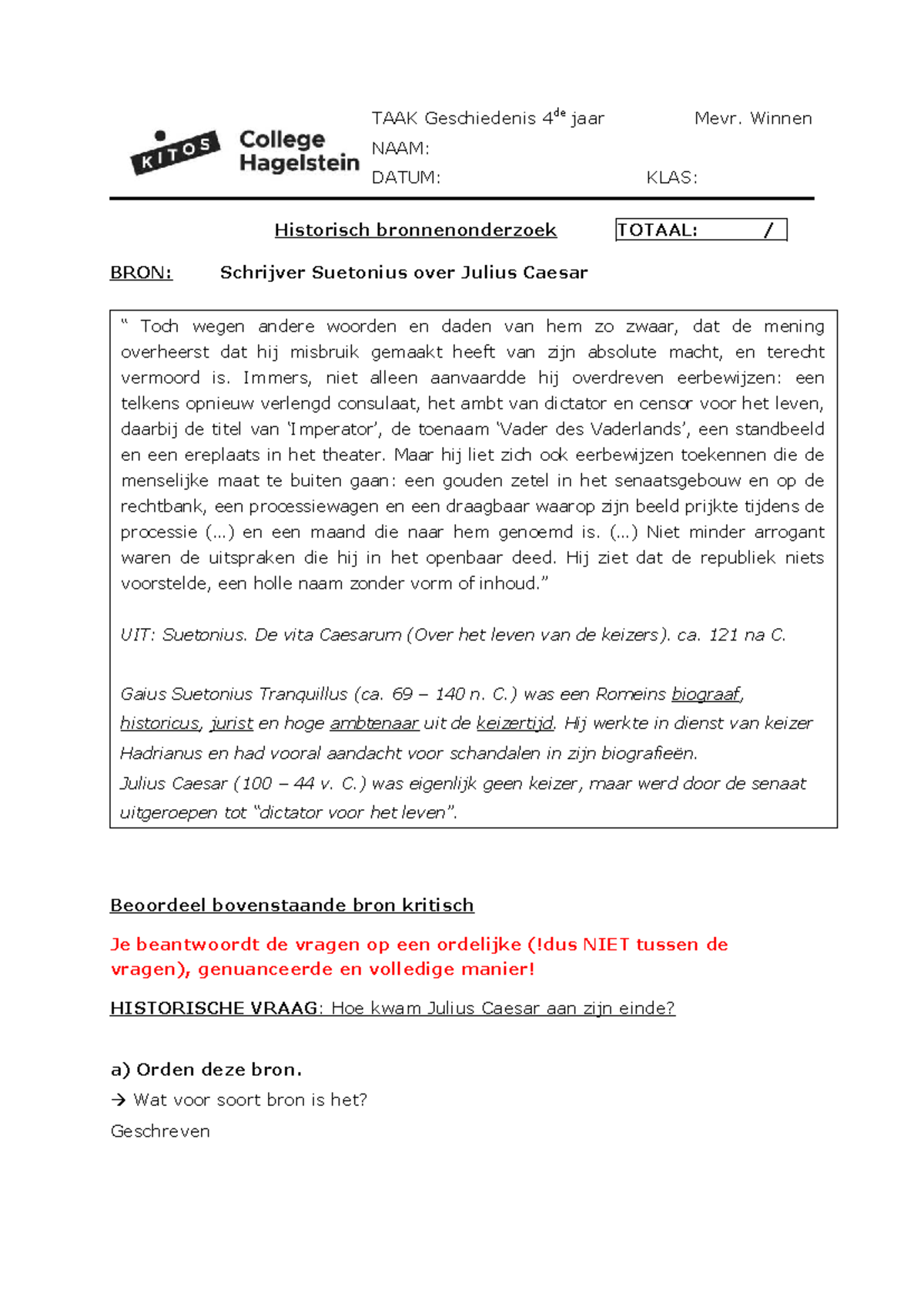 TAAK Geschiedenis 4de jaar: Extra Bronnenonderzoek over Caesar en ...