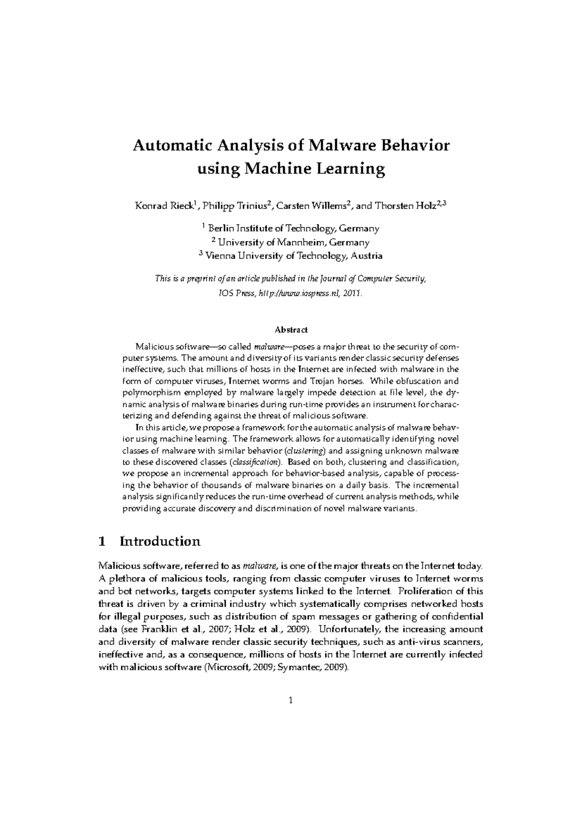 Automatic Malware Behavior Analysis via Machine Learning Framework ...
