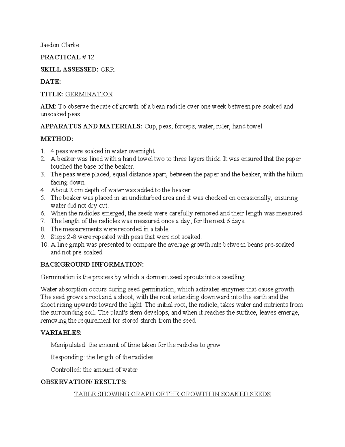 Lab12 - Biology Lab - Jaedon Clarke PRACTICAL # 12 SKILL ASSESSED: ORR ...