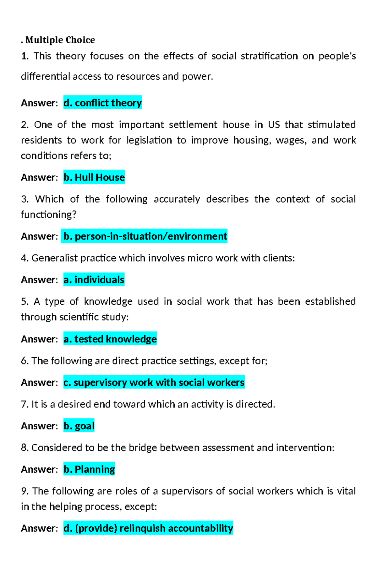 SOCW 101: Multiple Choice Review for Social Work Concepts and Theories ...