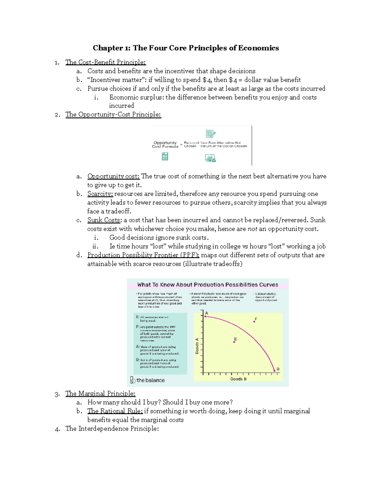 Econ 1120 notes prelim 1 - Chapter 1: The Four Core Principles of ...