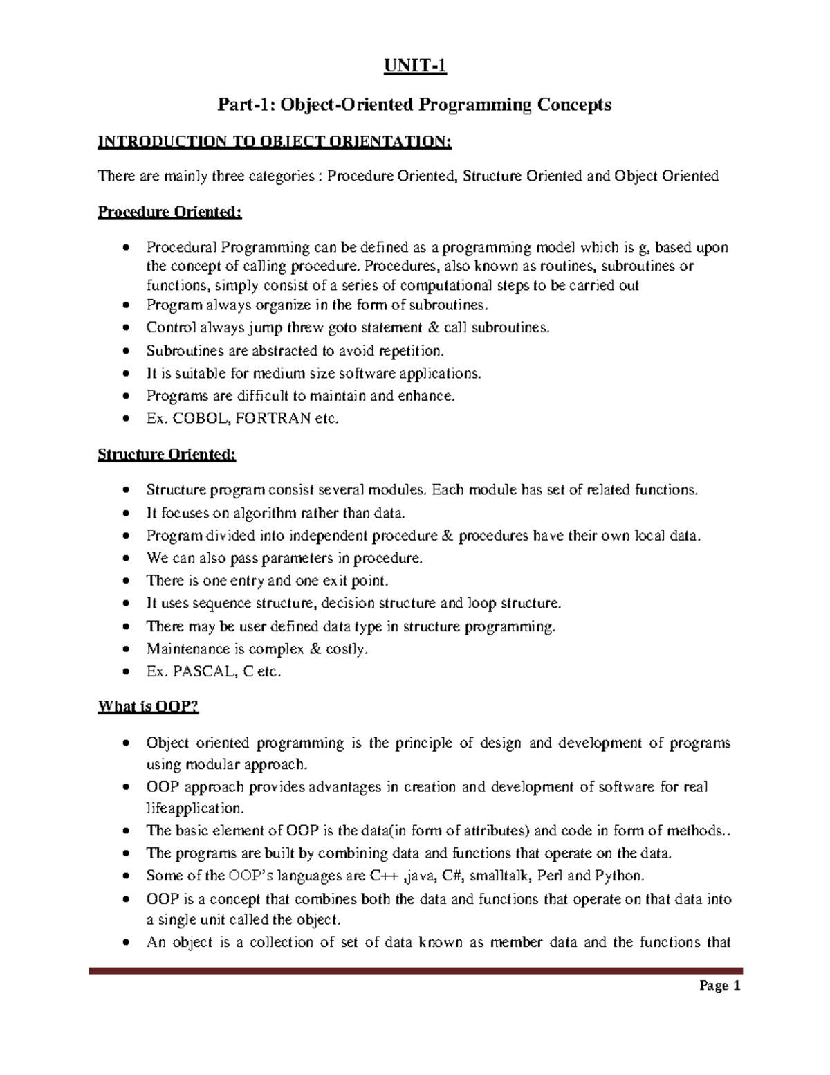 OOSD Unit 1 - Introduction to Object-Oriented Programming Concepts ...