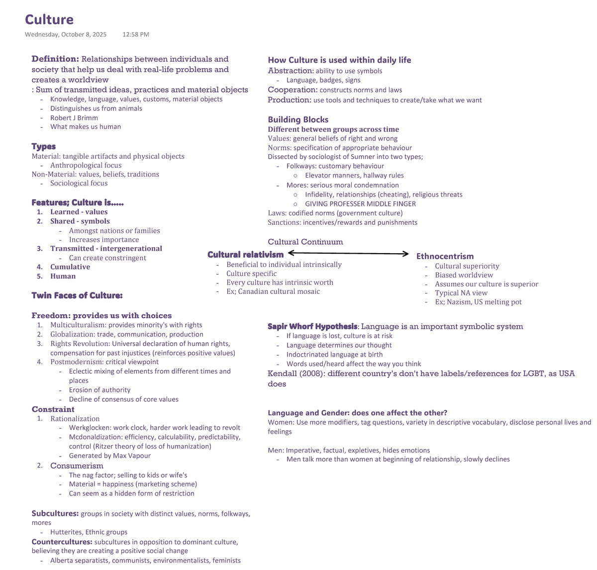 Culture 2 - Lecture Notes on Human Relationships and Society - Studocu