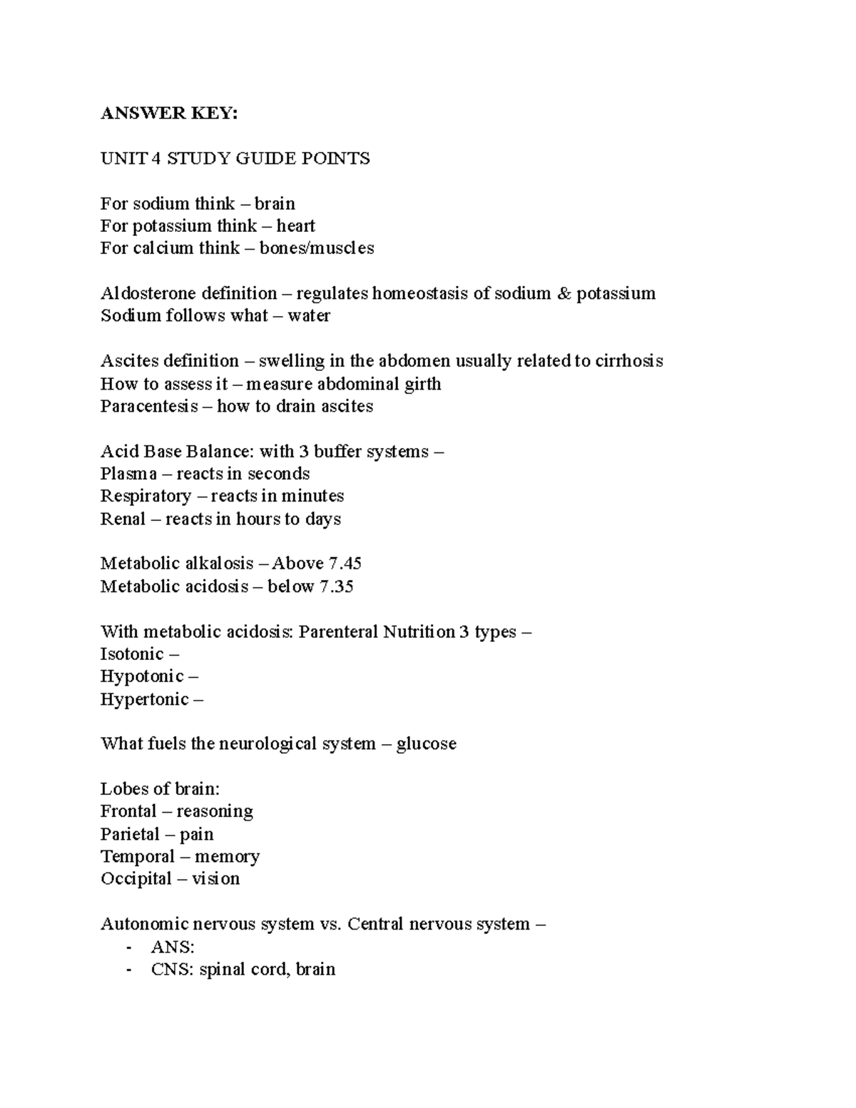 UNIT 4 Study Guide Answer Key for Nursing Concepts - Studocu