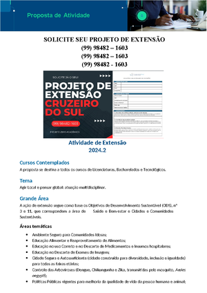 Relatório Final de Atividades Extensionistas - SOLICITE SEU PROJETO DE EXTENSÃO! (99) 98482- (99 ...