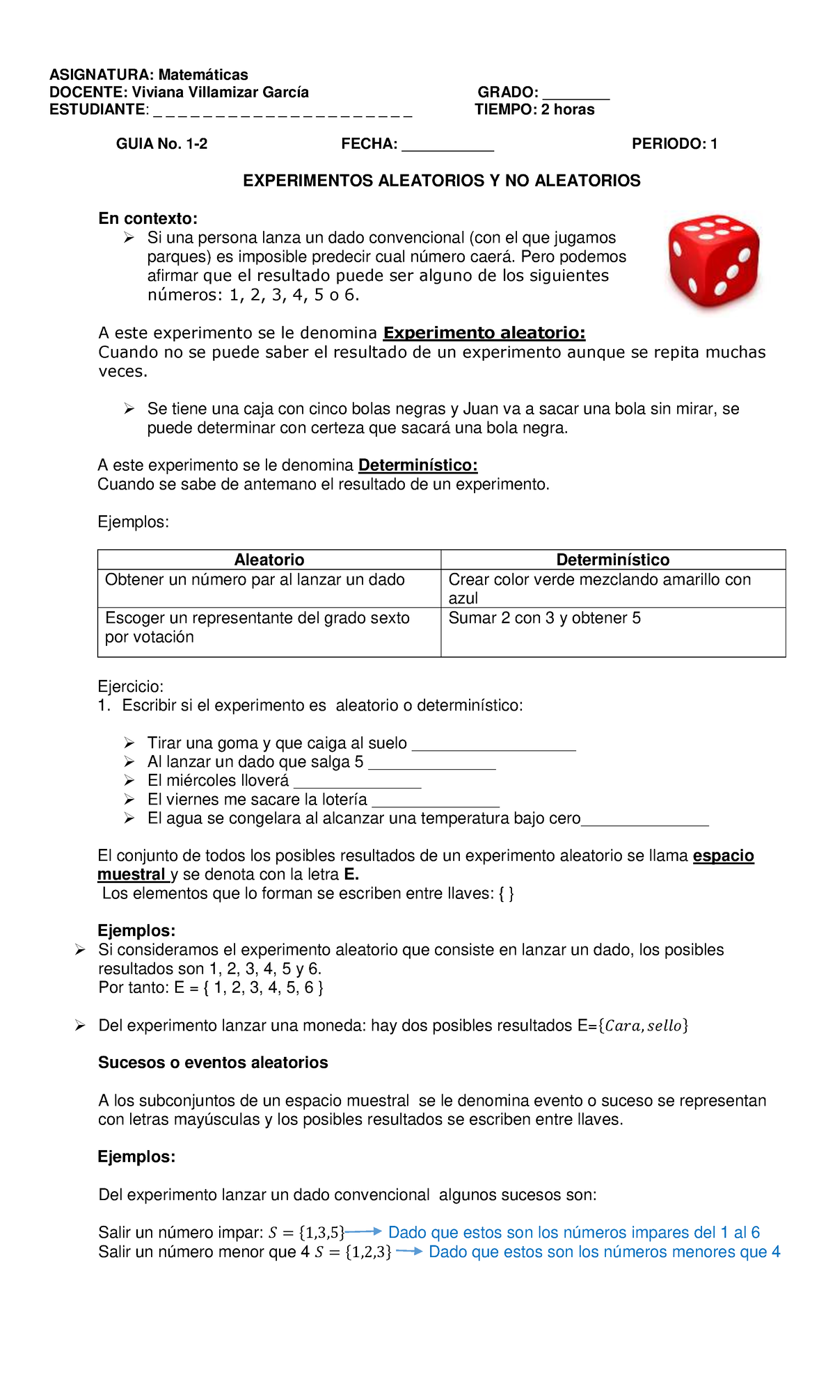 Guía 6: Experimentos Aleatorios y Determinísticos en Matemáticas - Studocu