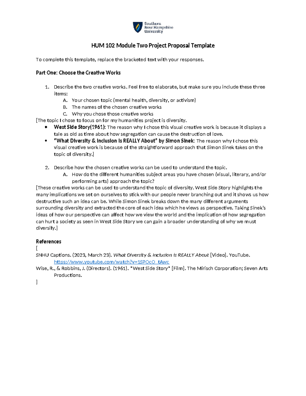 HUM 102 Module Two Project Proposal: Exploring Diversity in Creative ...