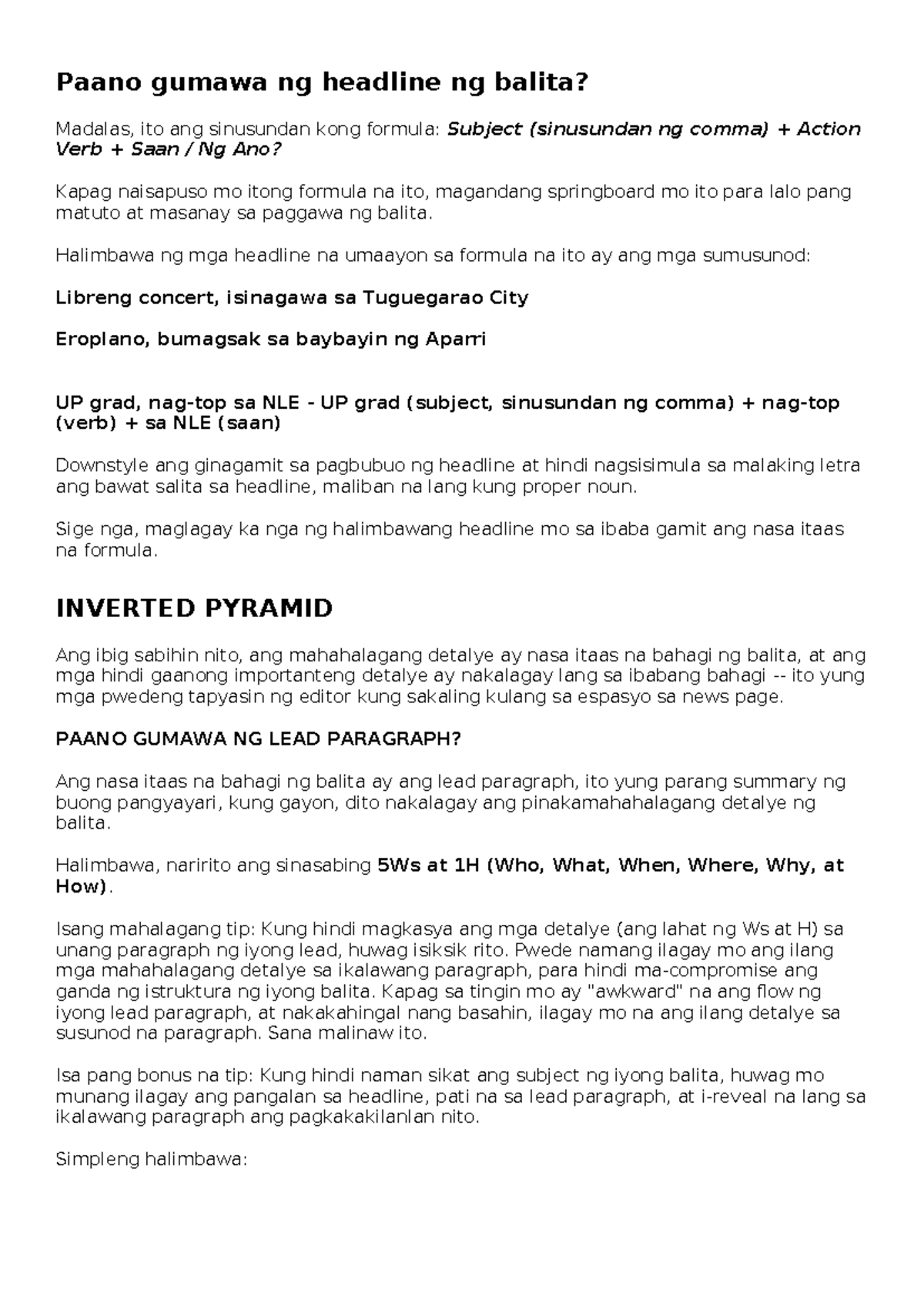Pagsulat ng Balita: Mga Tips sa Paggawa ng Headline at Lead Paragraph ...