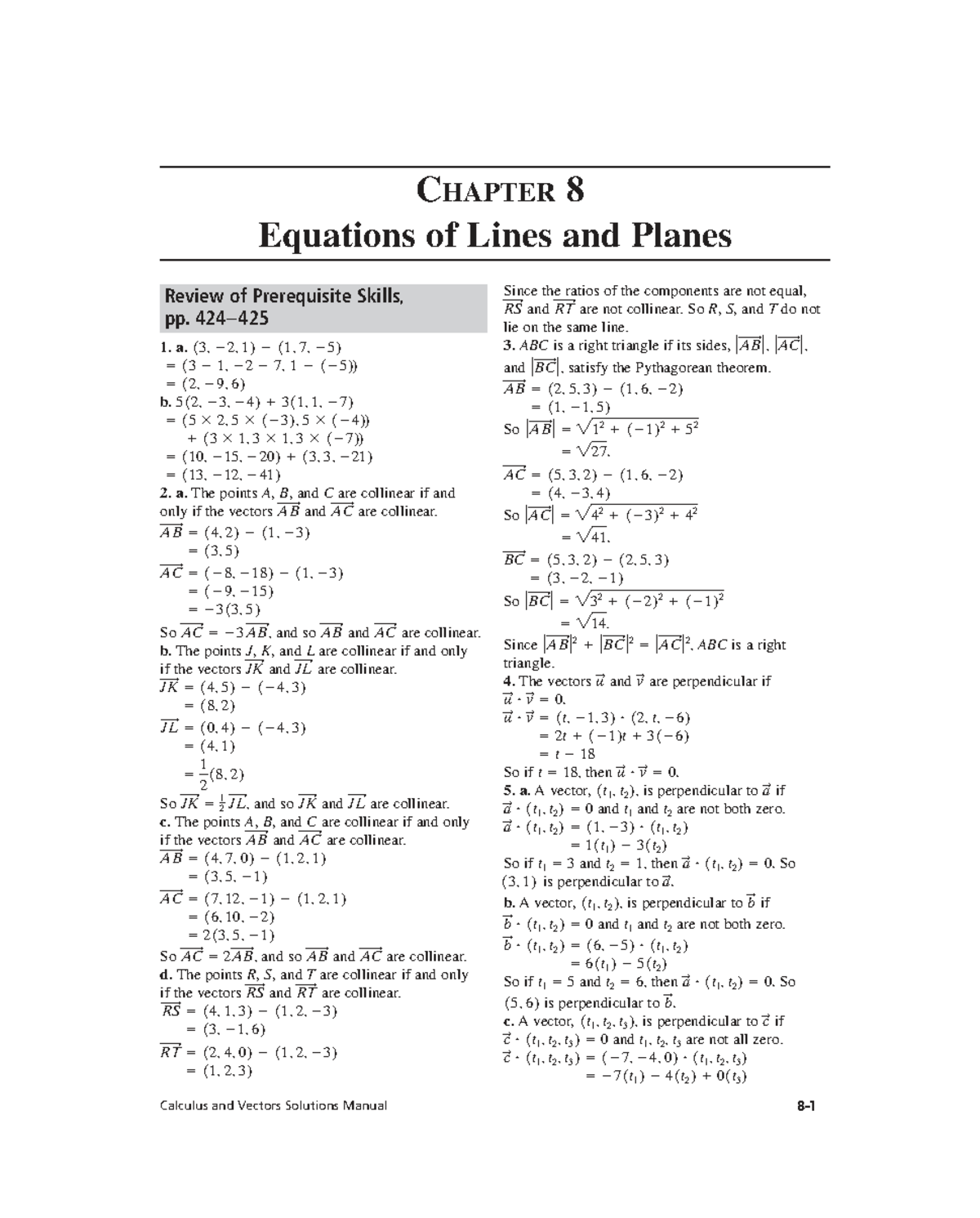 CH. 8: Equations of Lines and Planes Solutions Review - Studocu