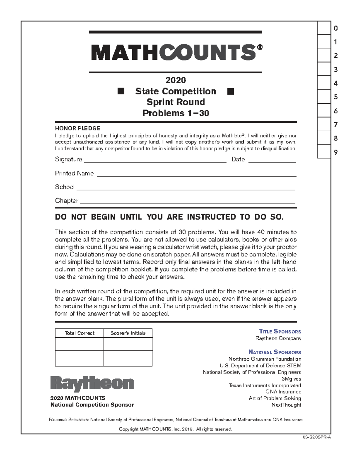 2020 MATHCOUNTS State Competition Sprint Round Problems - Studocu