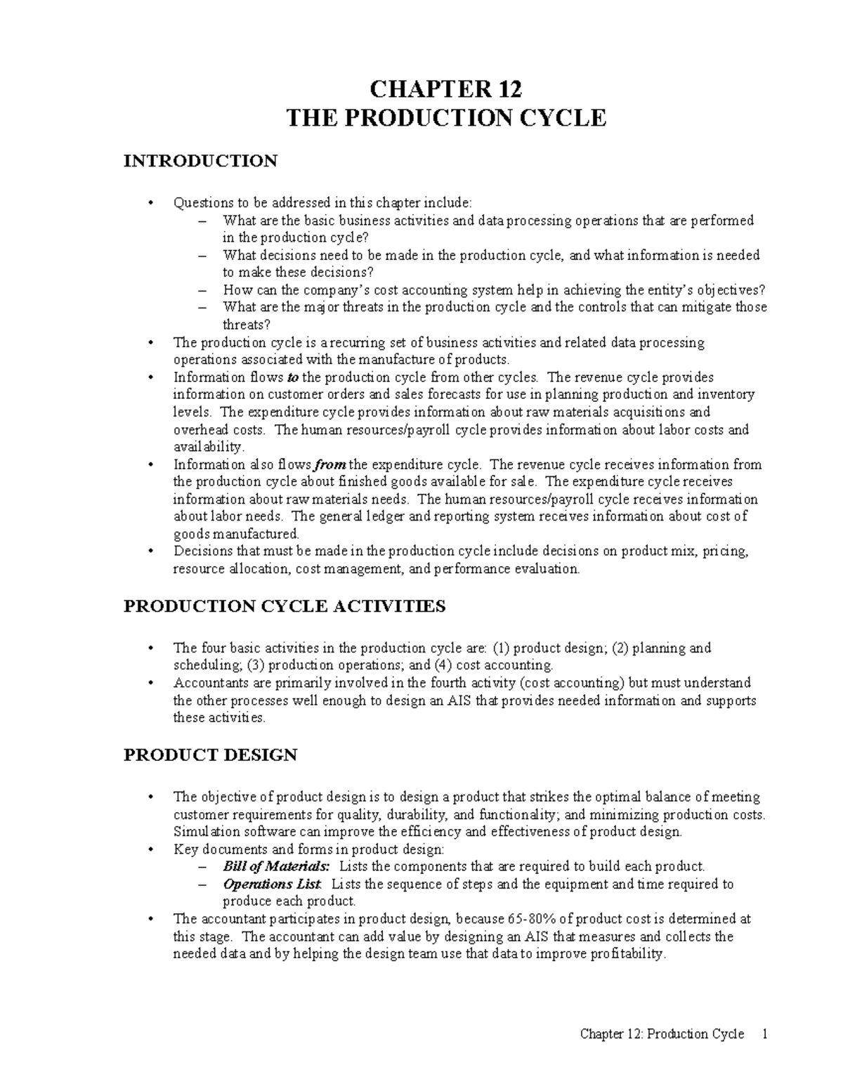 IM CH12 - Production Cycle Overview and Key Concepts - Studocu
