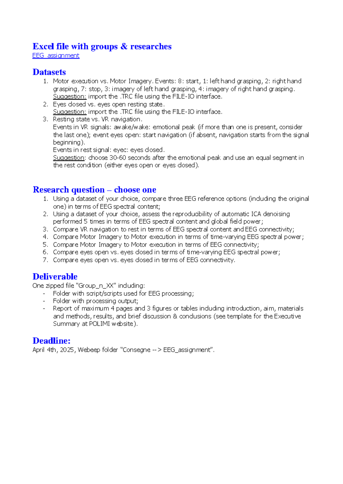 EEG Assignment: Final Project on Motor Execution & Imagery (EEG 101 ...