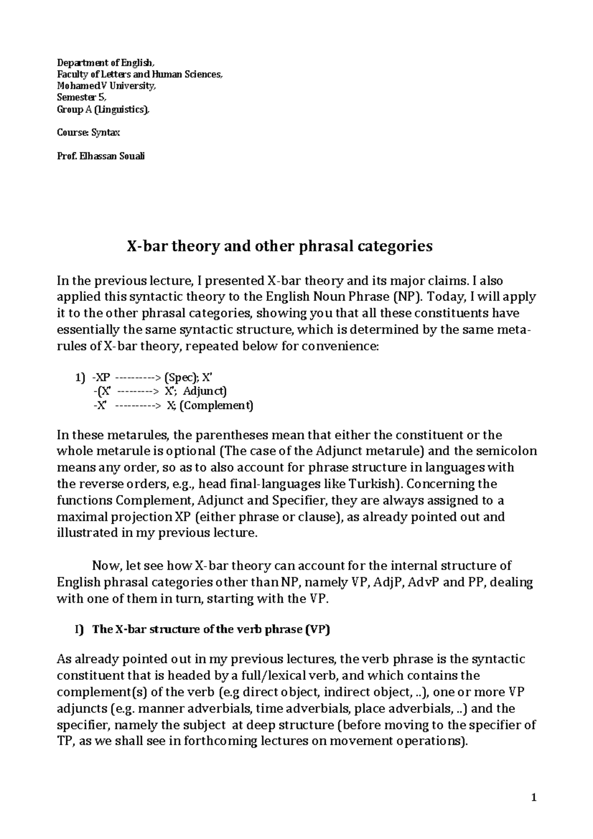 Syntax (Syntax 101) - X-bar Theory and Phrasal Categories Summary - Studocu