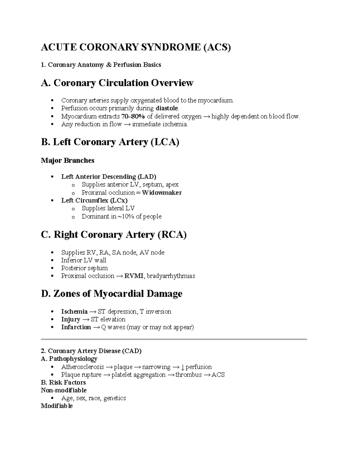 ACS Nursing Notes: Acute Coronary Syndrome Overview and Management ...