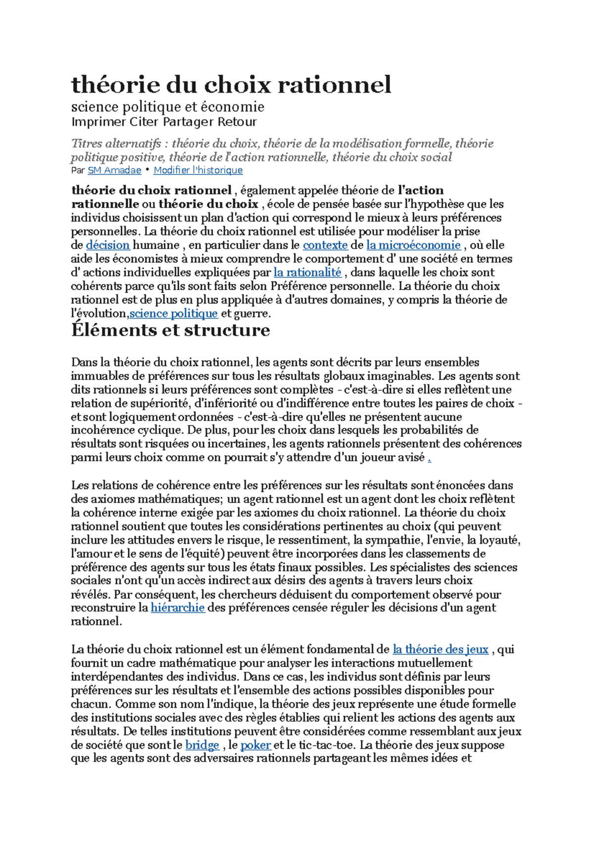 Théorie du choix rationnel en science politique et économie - Studocu