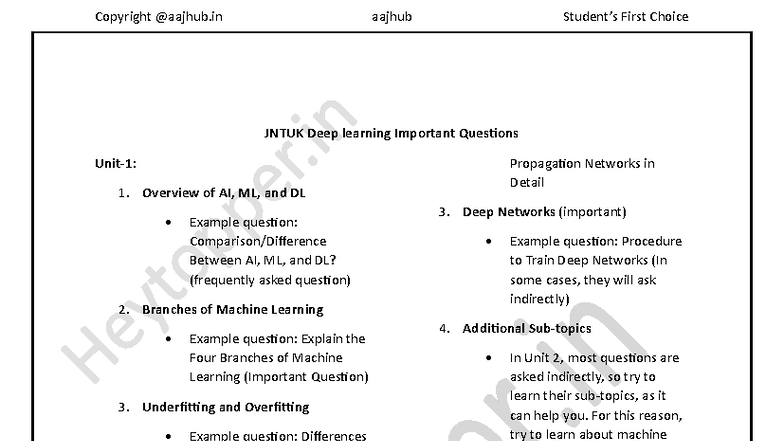 Deep Learning Important Questions for JNTUK Course - Studocu